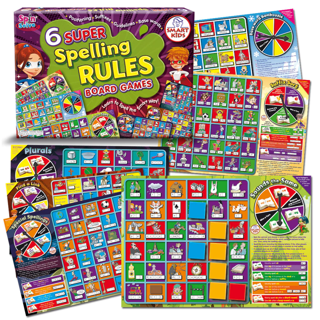 L68 6 Super Spelling Rules Board Games - Craftyart